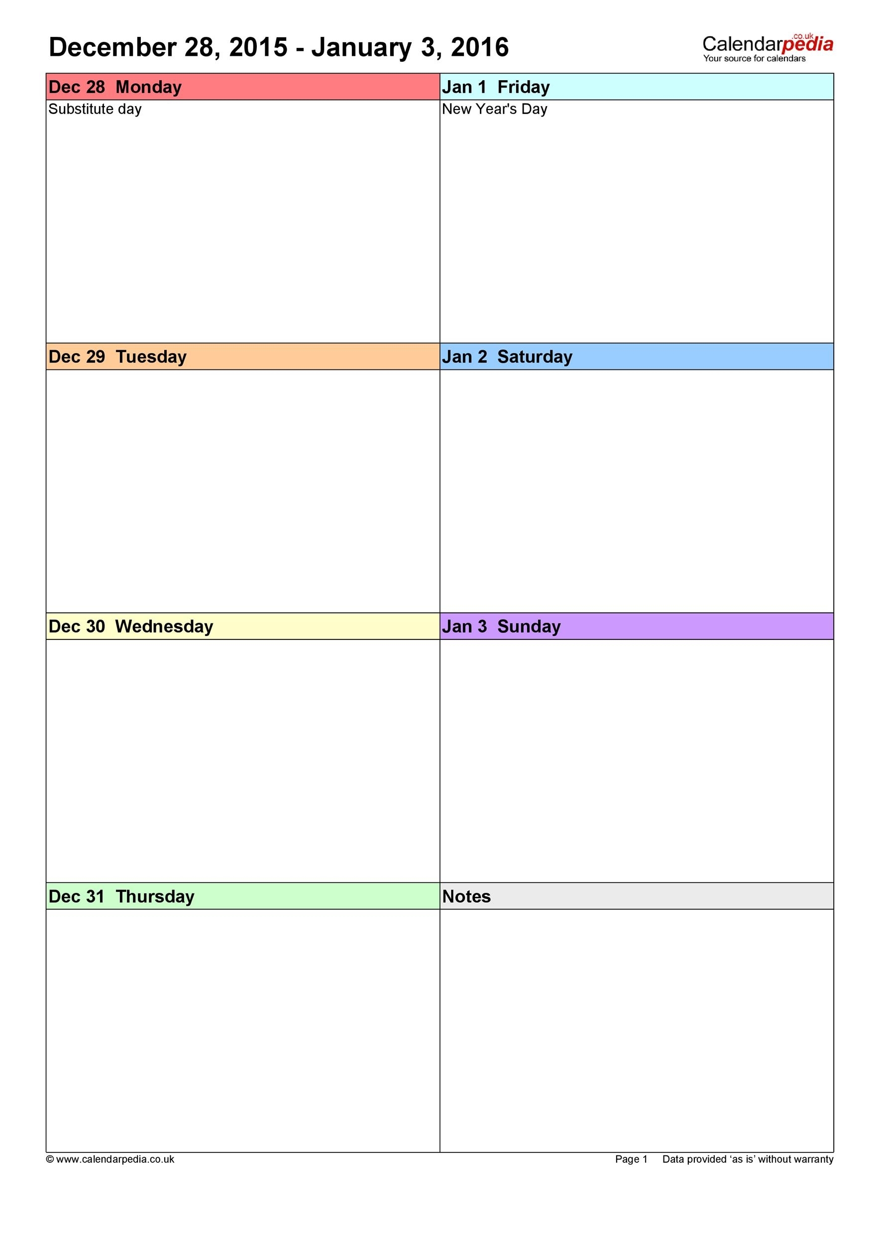 Work Week Printable Calendar