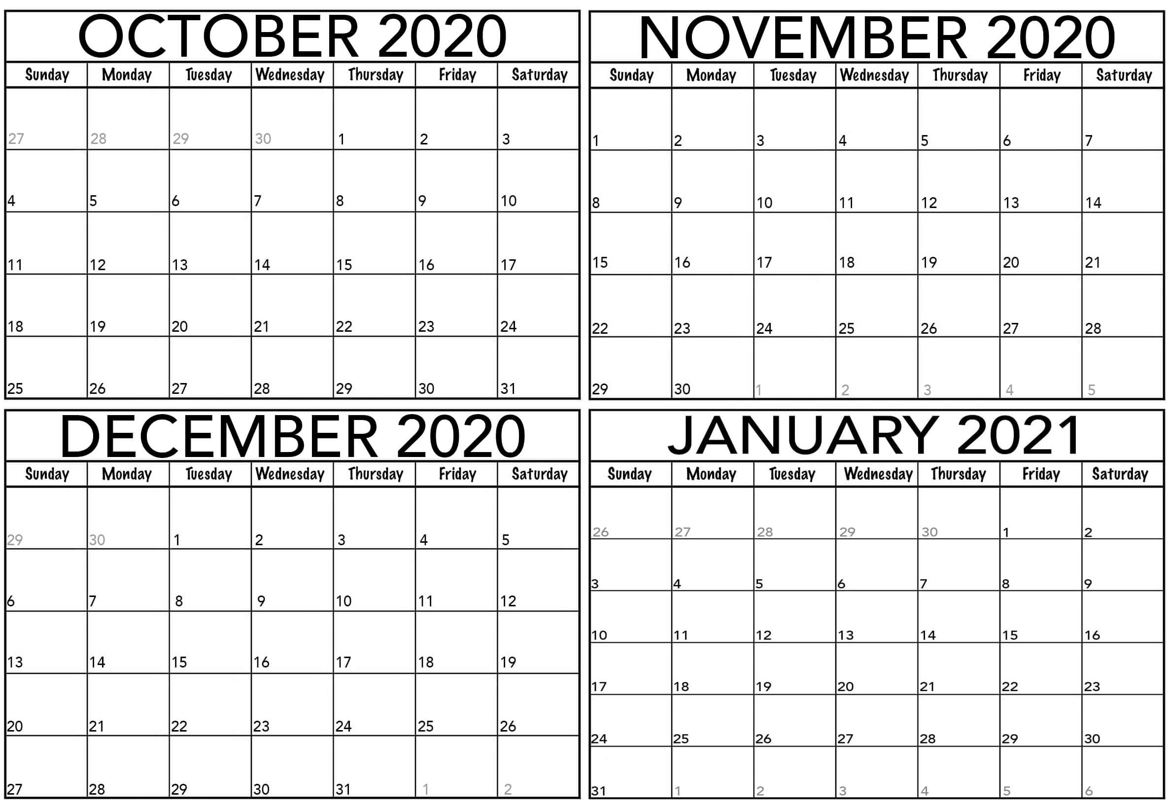 Free Printable 4 Month Calendar 2021 Printable Word Searches