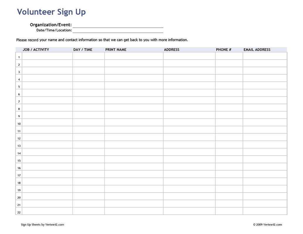 Weekly Sign In Sheet Printable Blank Best Calendar Example