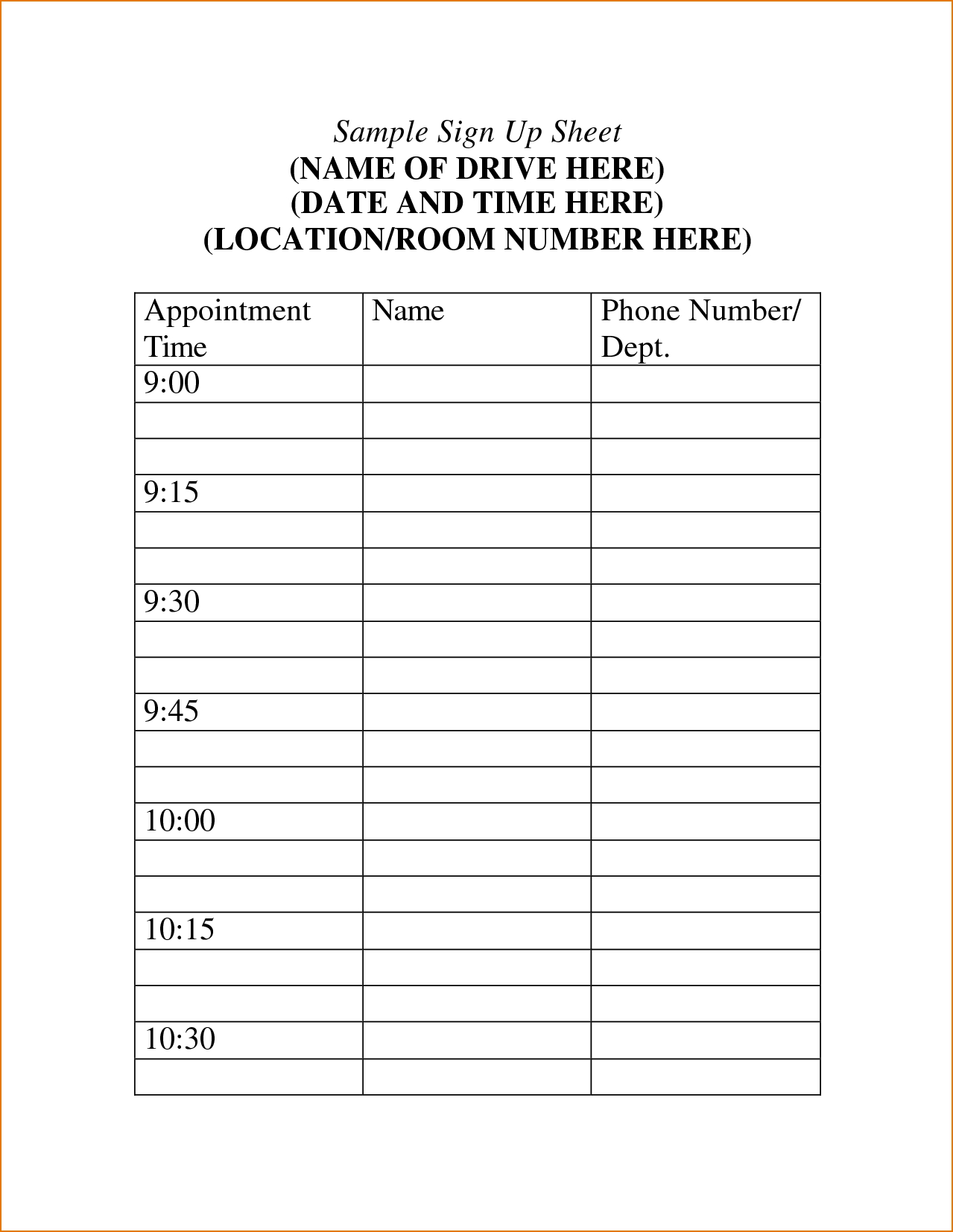 Time Slot Sign Up Sheet Template Excel Best Calendar Example