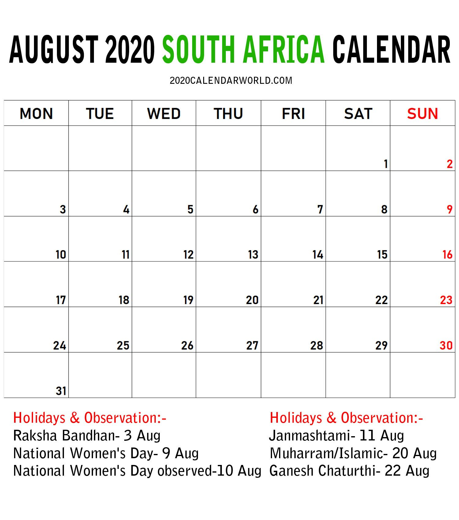 April 2022 Calendar With Holidays South Africa Best Calendar Example