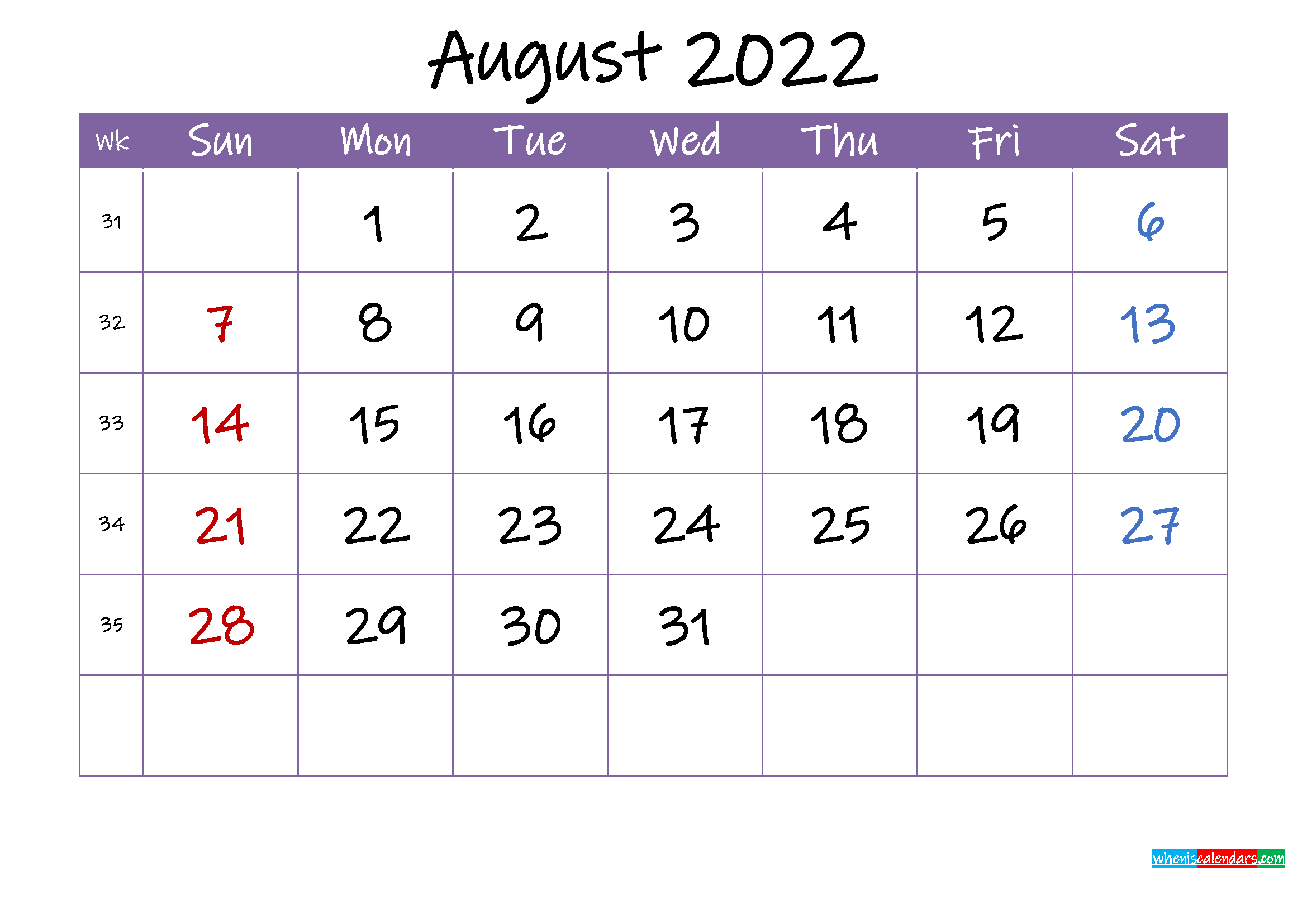 Free Printable Calendar August 2022 Best Calendar Example